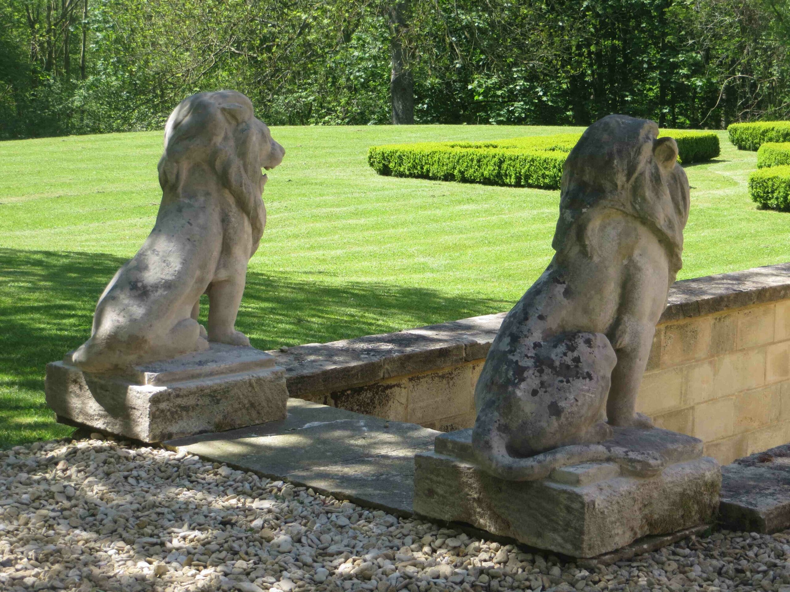 Monumental carved stone lions | Lichen Garden Antiques